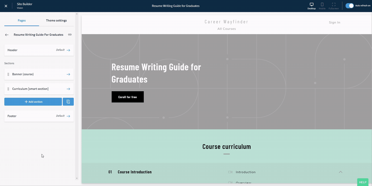 Add a Site Builder Section – Thinkific