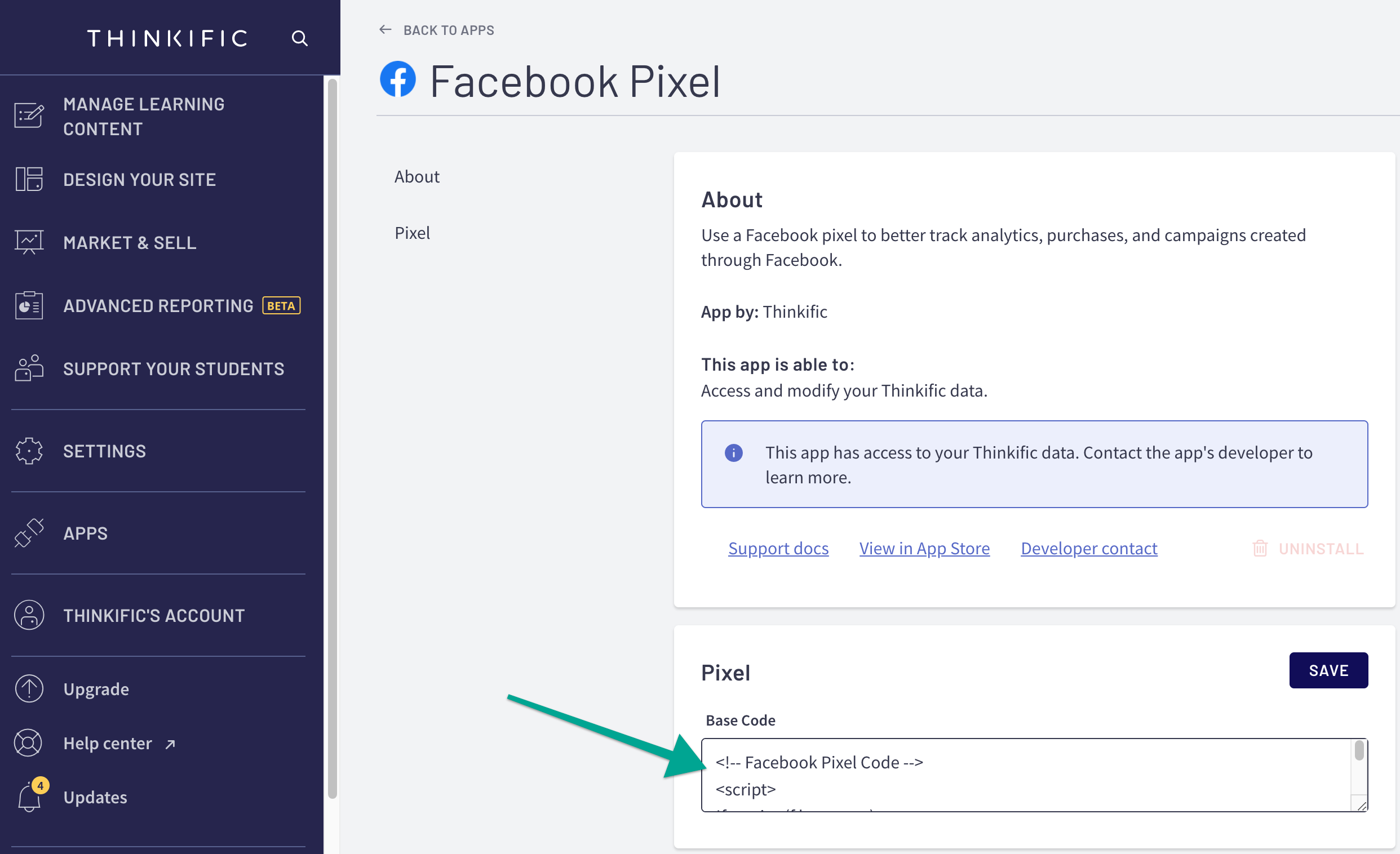 Installing Facebook Pixel – Thinkific