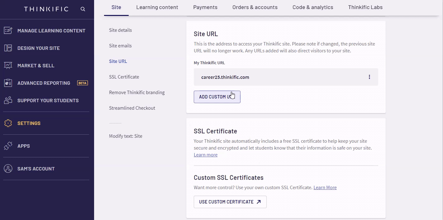 Site Settings – Thinkific
