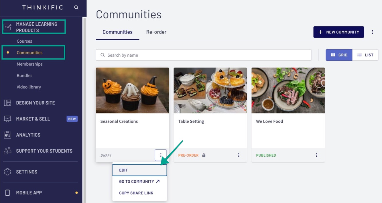 Build Your Community Landing Page – Thinkific