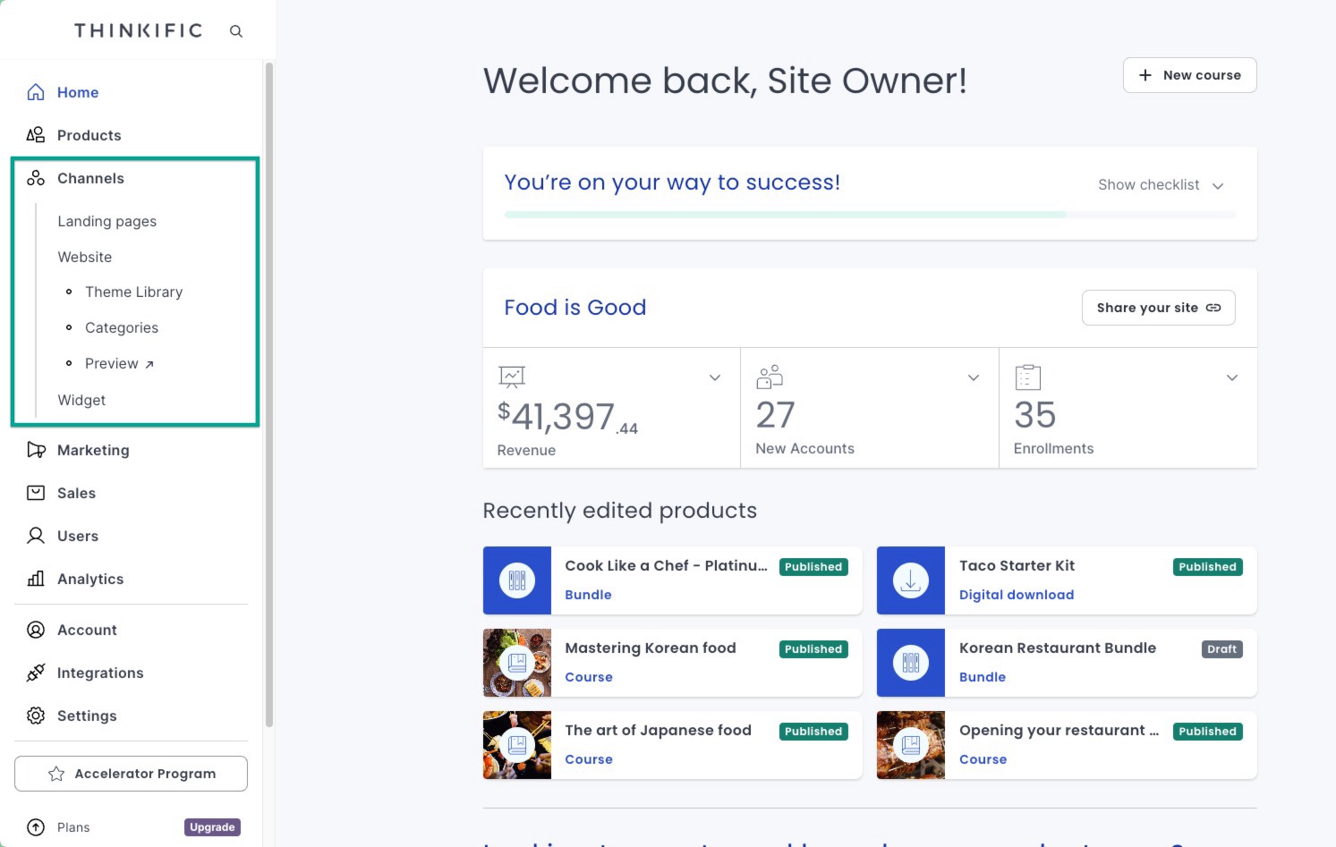 Access Your Site and General Navigation – Thinkific