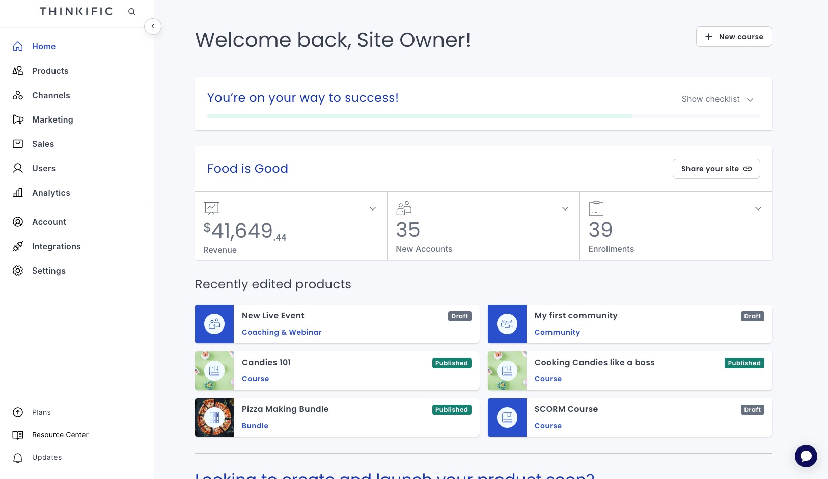 Access Your Site and General Navigation – Thinkific