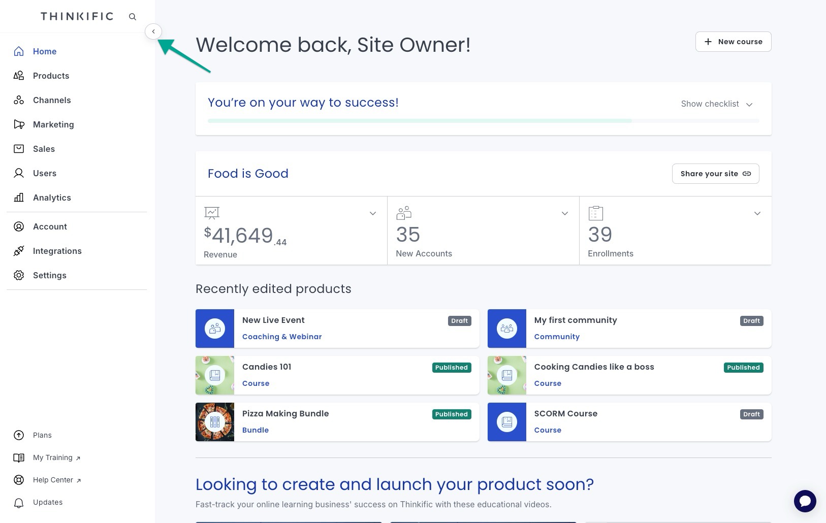 Access Your Site and General Navigation – Thinkific