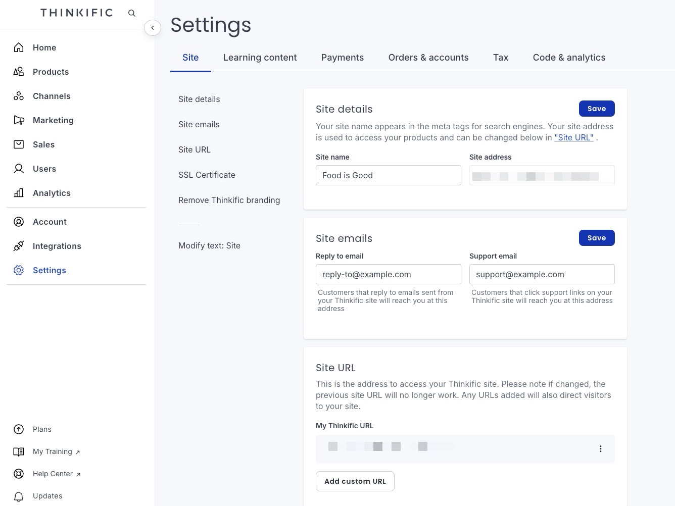 Site Settings – Thinkific