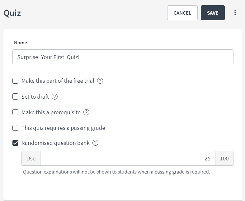 Randomized Question Bank for Quizzes – Thinkific
