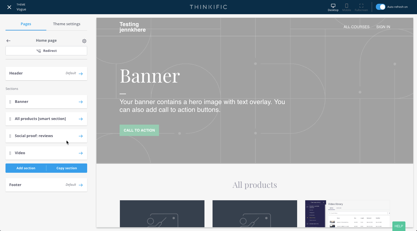 Delete a Site Builder Section – Thinkific