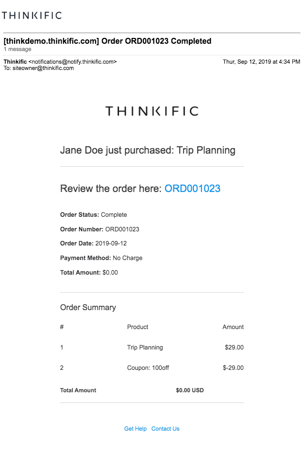 Student Order Receipts and Payment Notifications – Thinkific