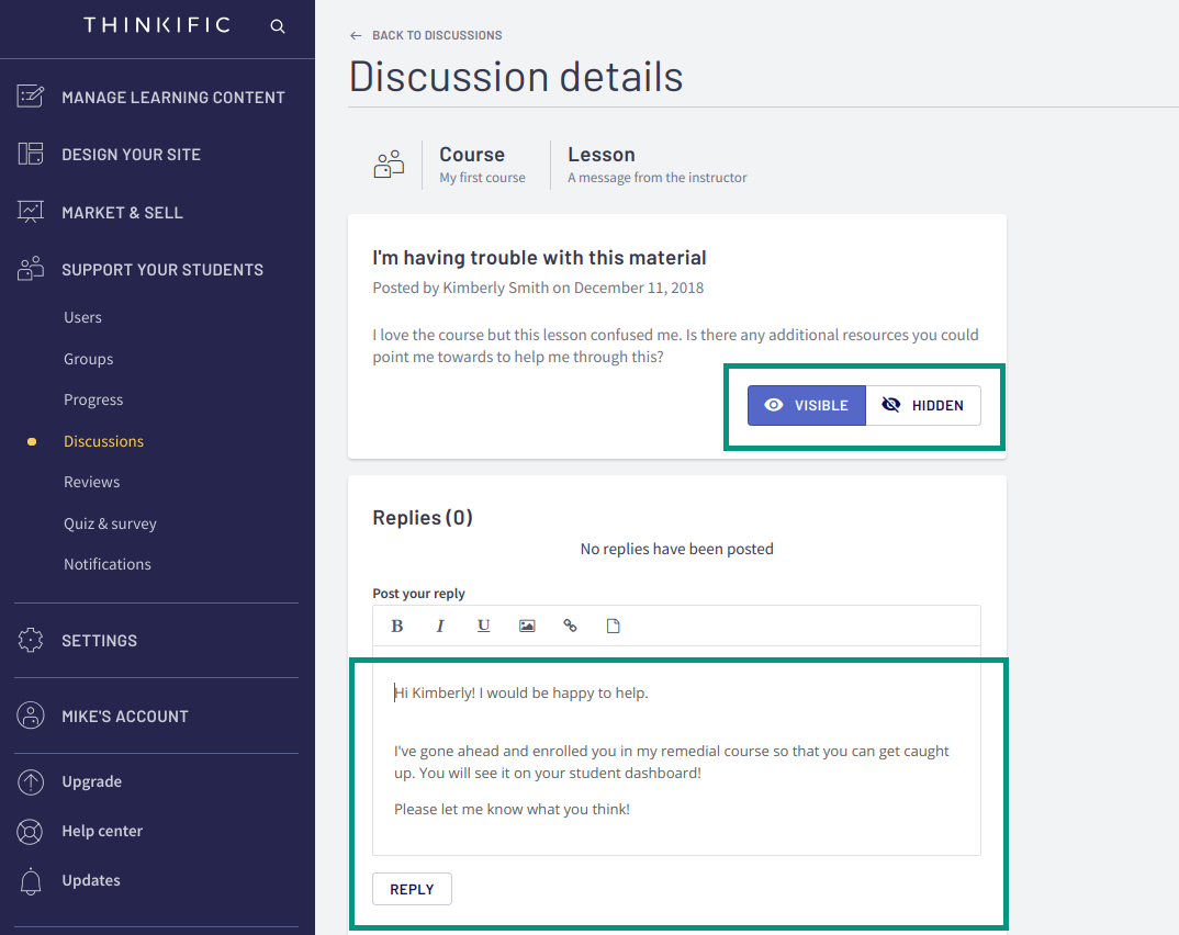 On-Lesson Discussions – Thinkific