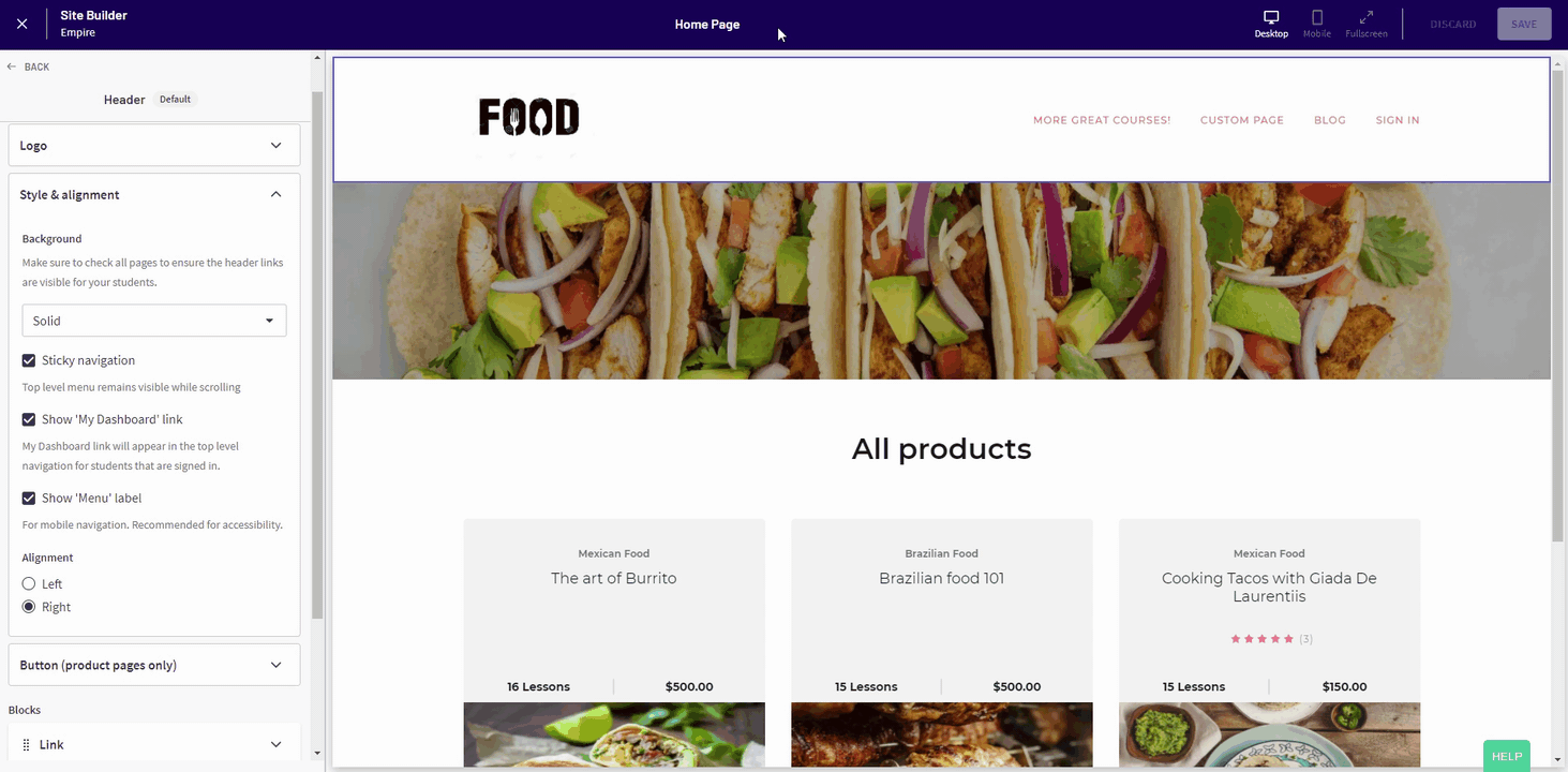 Customize Your Site Header – Thinkific