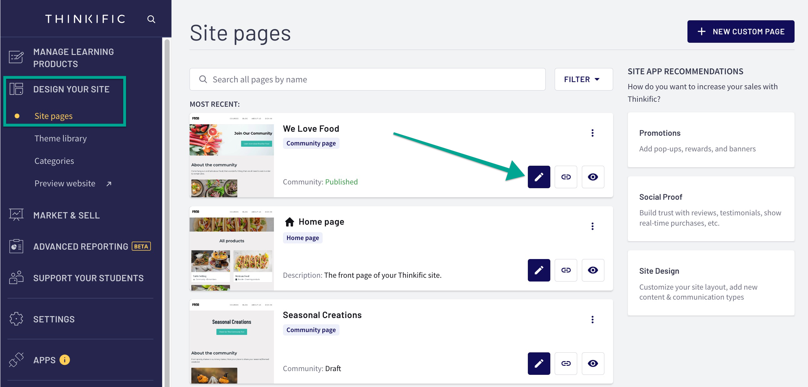 Site Builder Navigation – Thinkific